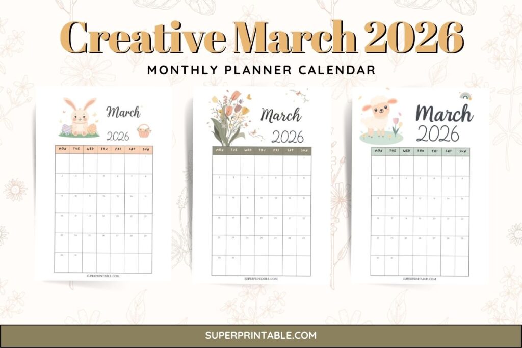 Creative March 2026 Monthly Planner Calendar (Free PDF)
