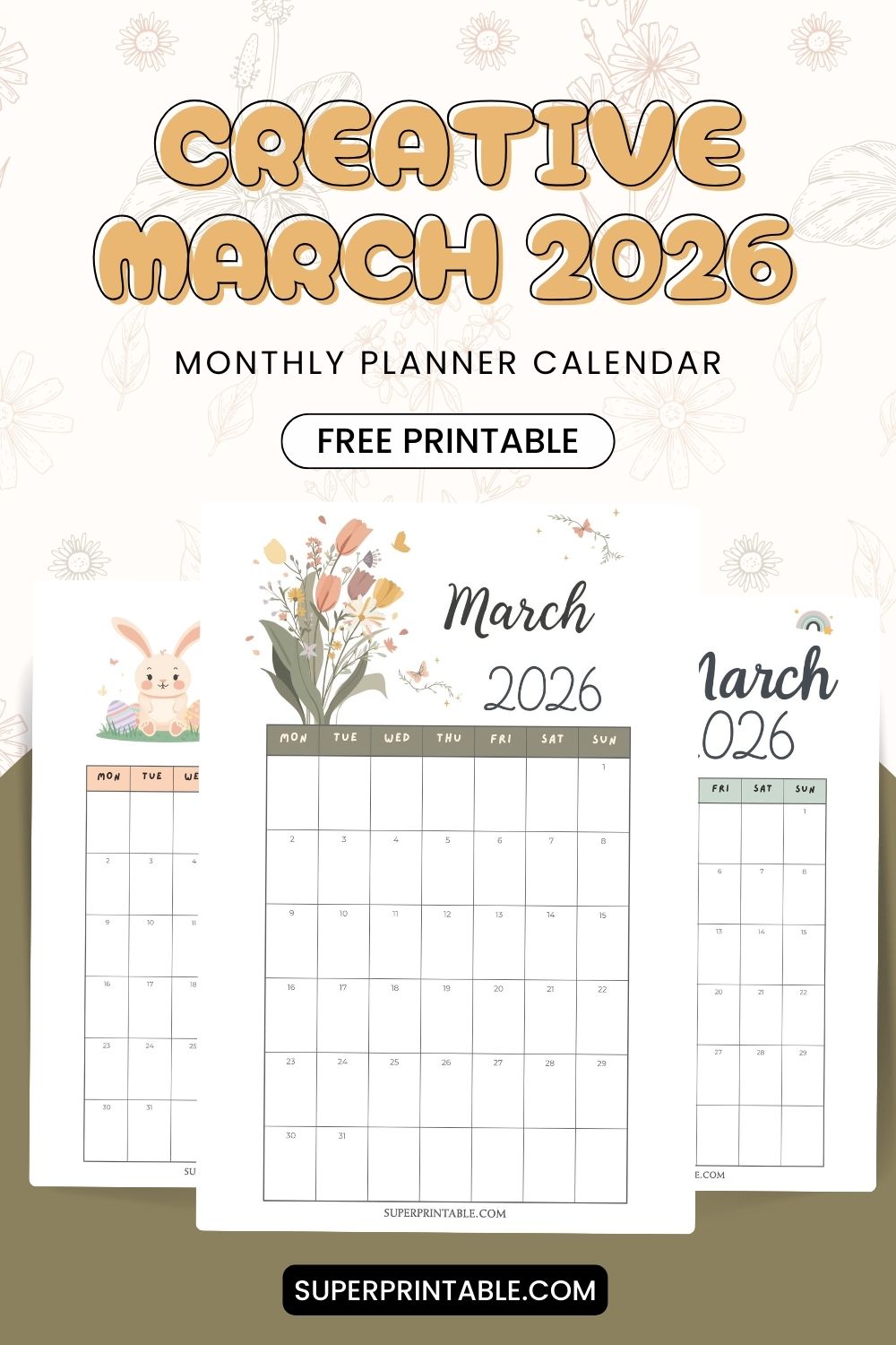 Creative March 2026 Monthly Planner Calendar (Free PDF)