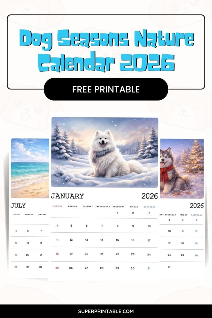 Dog Seasons Nature Calendar 2026 (Free PDF Printables)