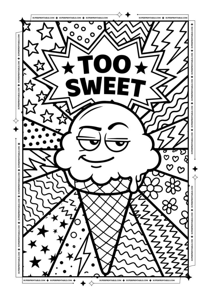 Pop Art Ice Cream Coloring Pages For Kids & Adults (Free PDF)