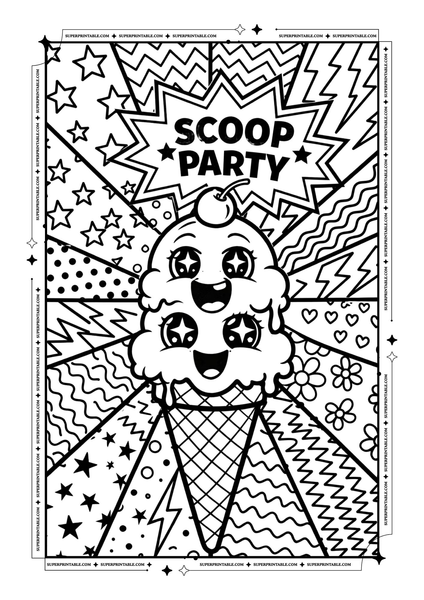 Pop Art Ice Cream Coloring Pages For Kids & Adults (Free PDF)