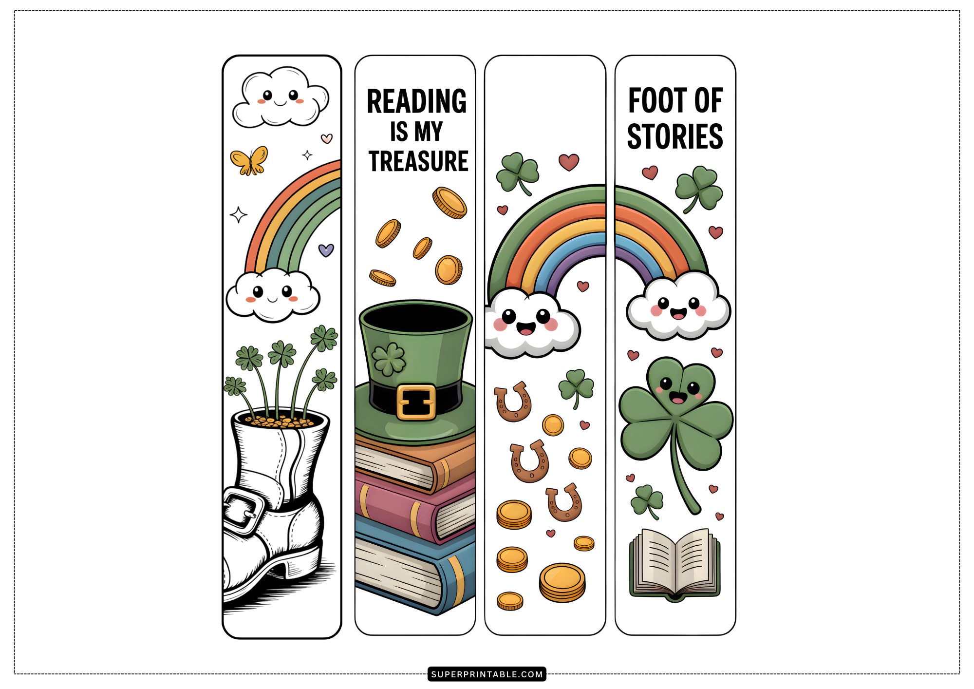 30 St. Patrick's Day Bookmarks Coloring Set (Free PDF Printables)