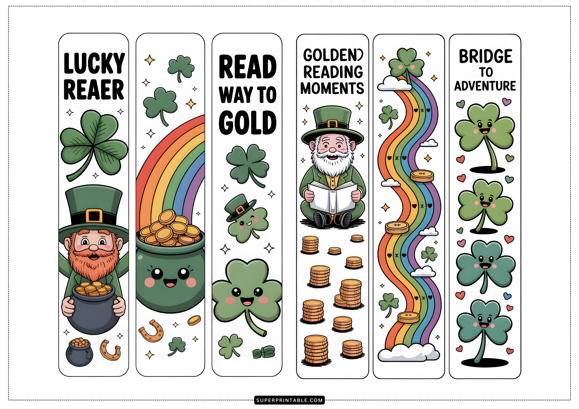 30 St. Patrick's Day Bookmarks Coloring Set (Free PDF Printables)