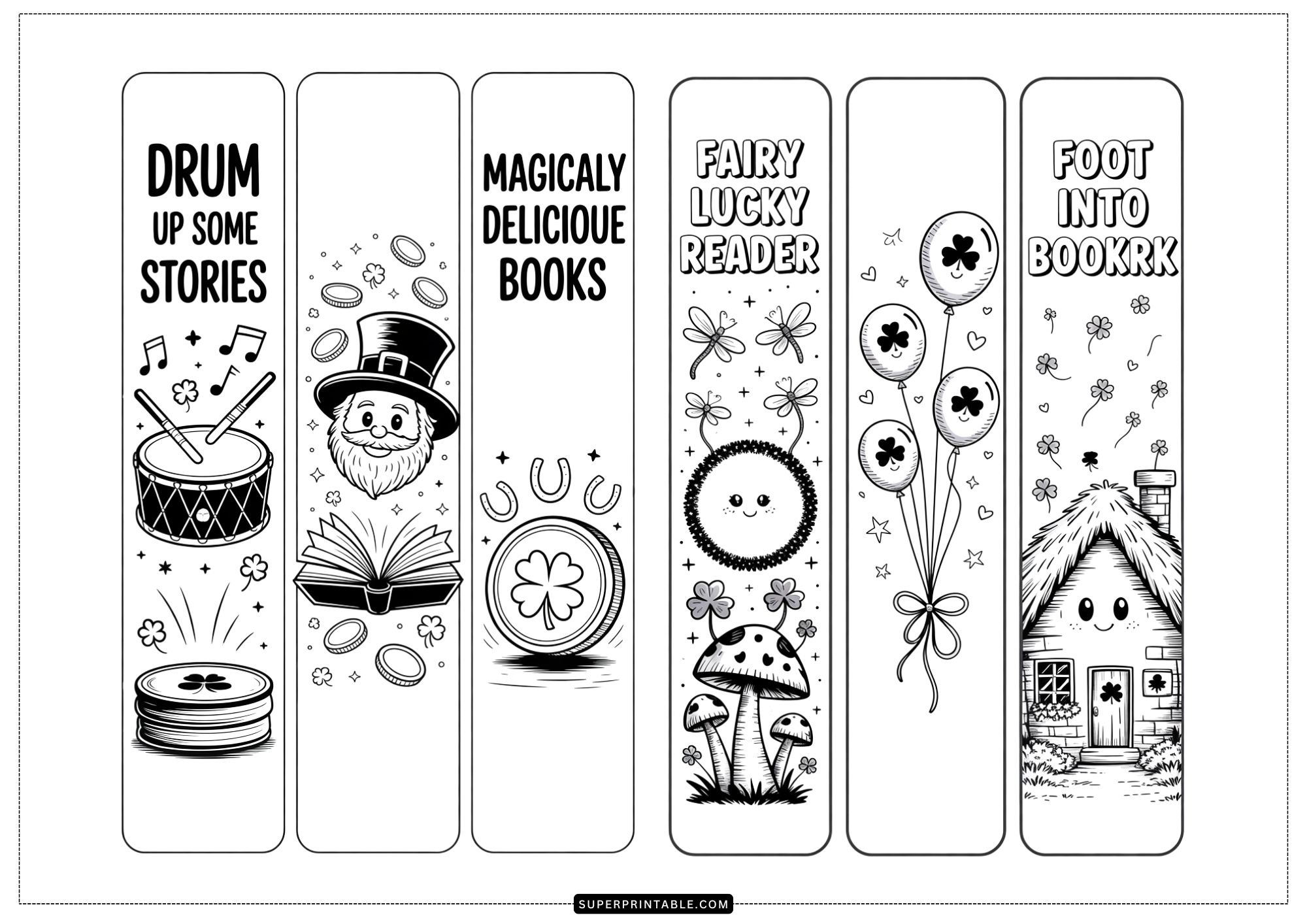 30 St. Patrick's Day Bookmarks Coloring Set (Free PDF Printables)