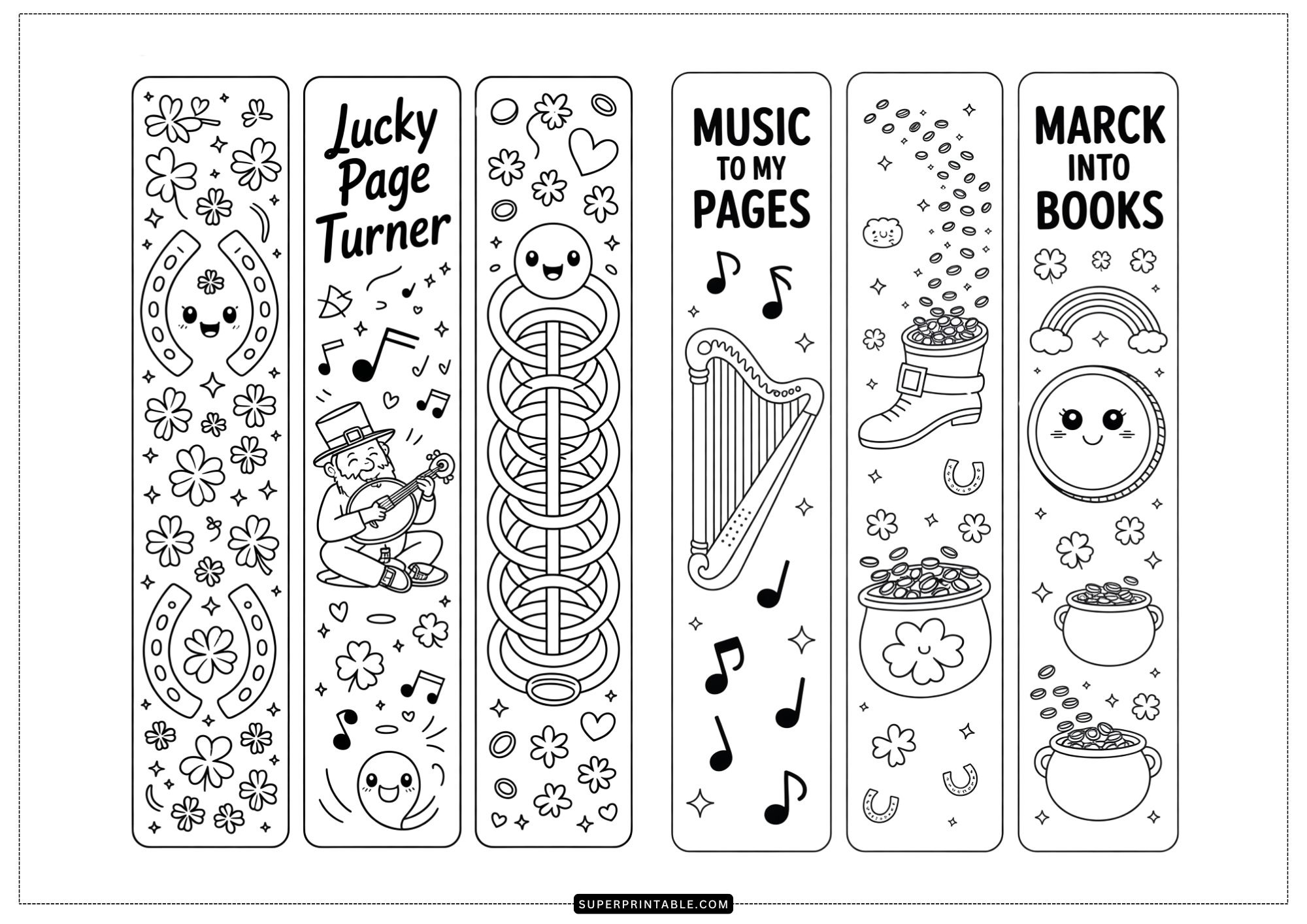 30 St. Patrick's Day Bookmarks Coloring Set (Free PDF Printables)