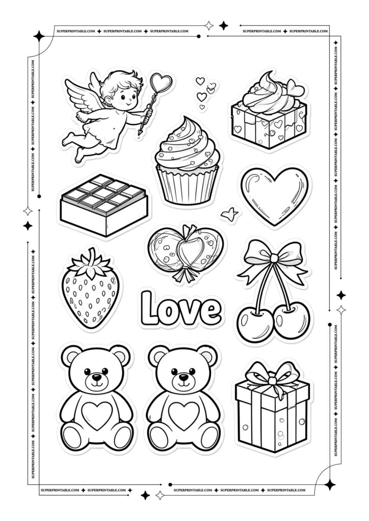 Valentines Sticker Coloring Pages (Free PDF Printables) - SuperPrintable