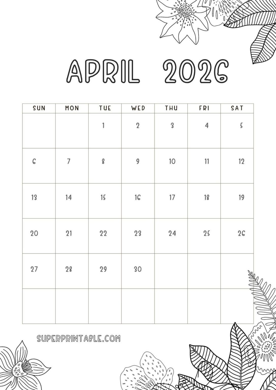 10 April Coloring Calendar 2026 (Free PDF Printables)