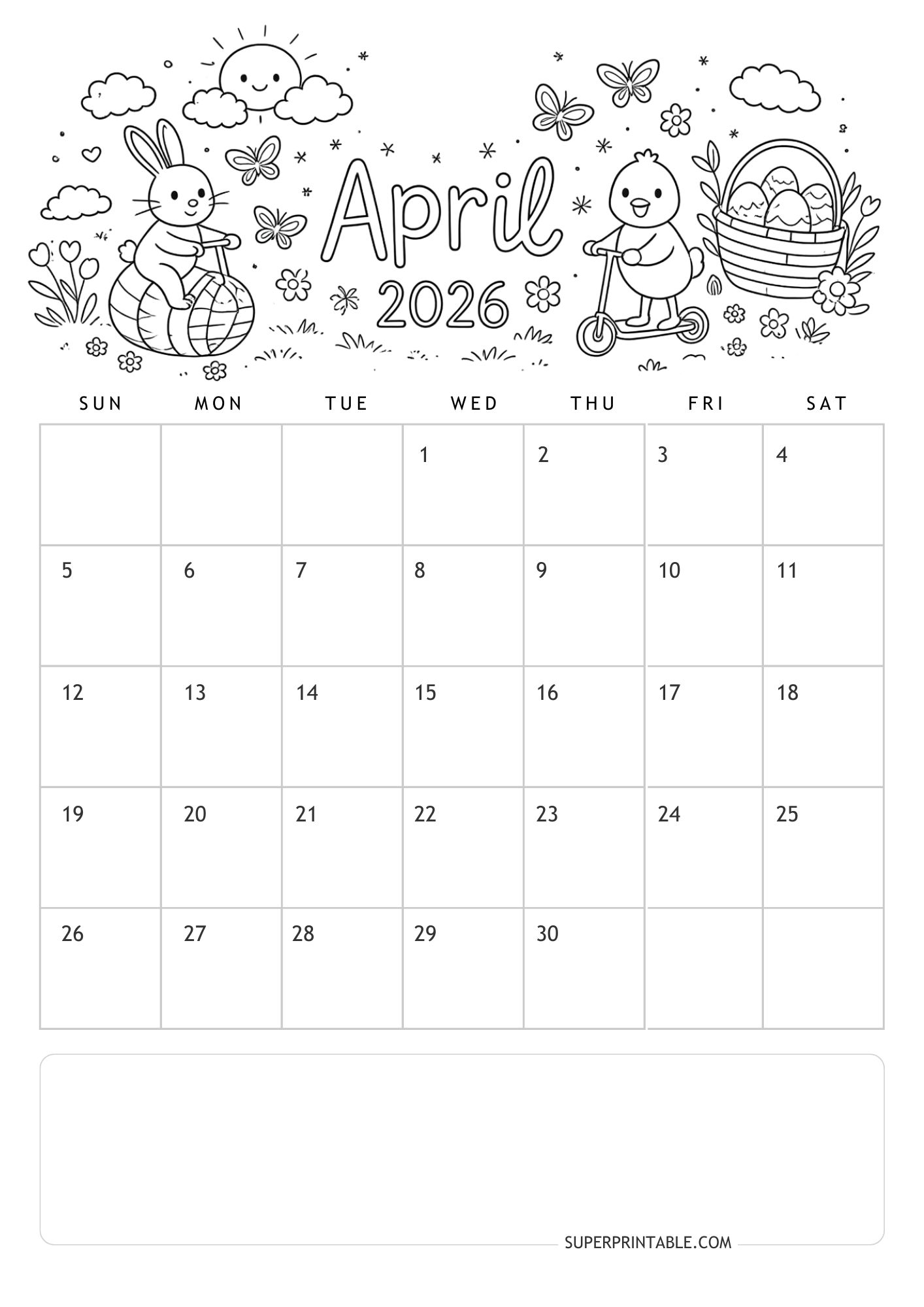 10 April Coloring Calendar 2026 (Free PDF Printables)