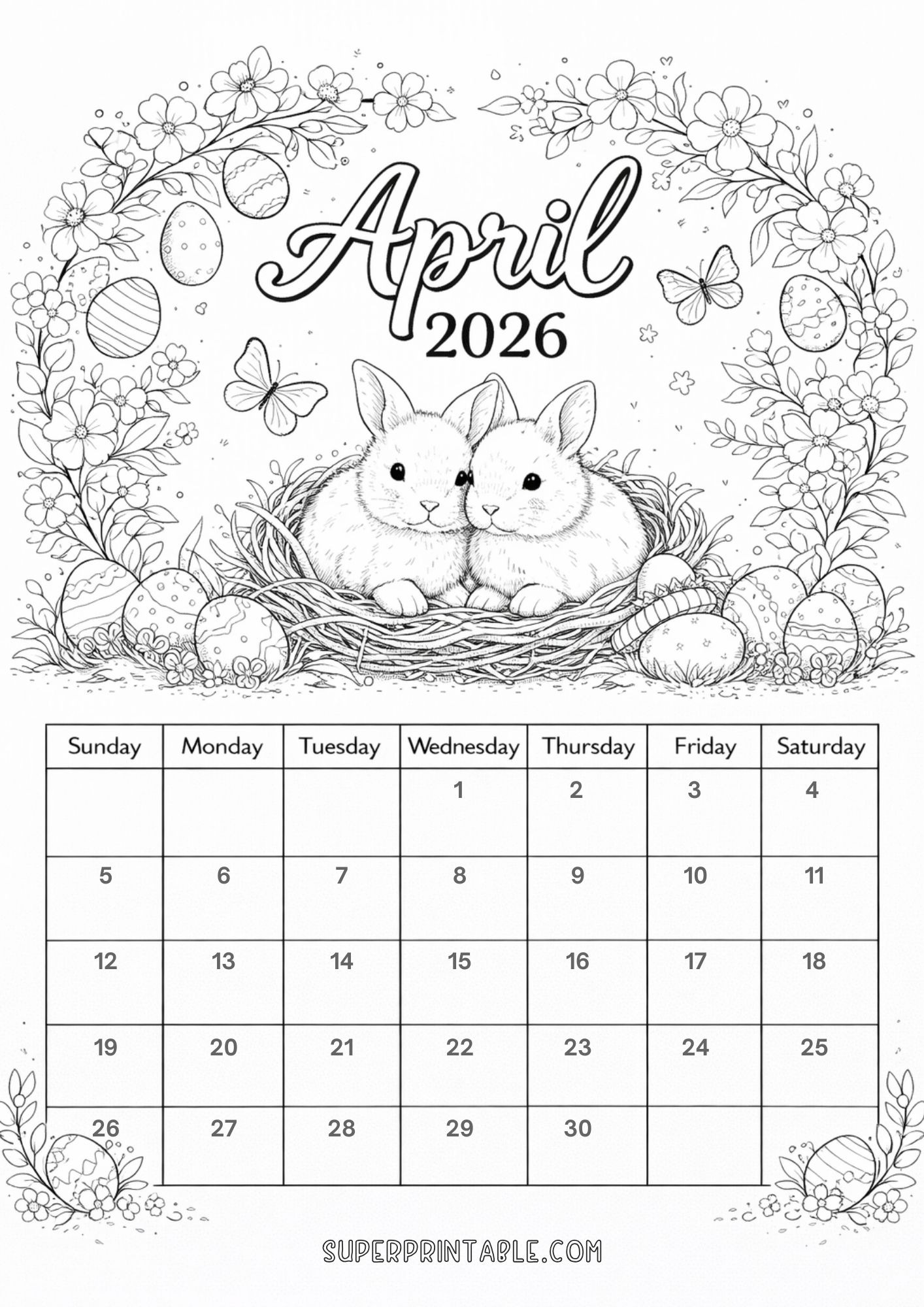 10 April Coloring Calendar 2026 (Free PDF Printables)