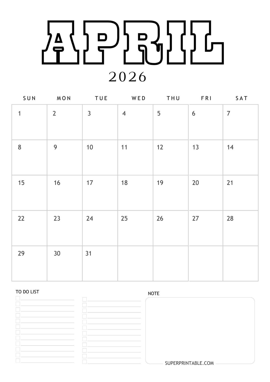 10 April Coloring Calendar 2026 (Free PDF Printables)