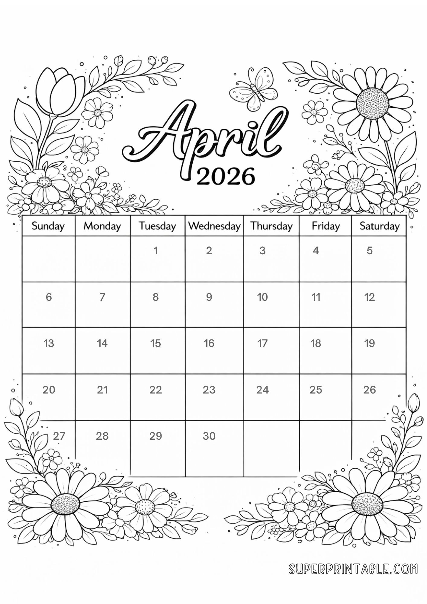 10 April Coloring Calendar 2026 (Free PDF Printables)