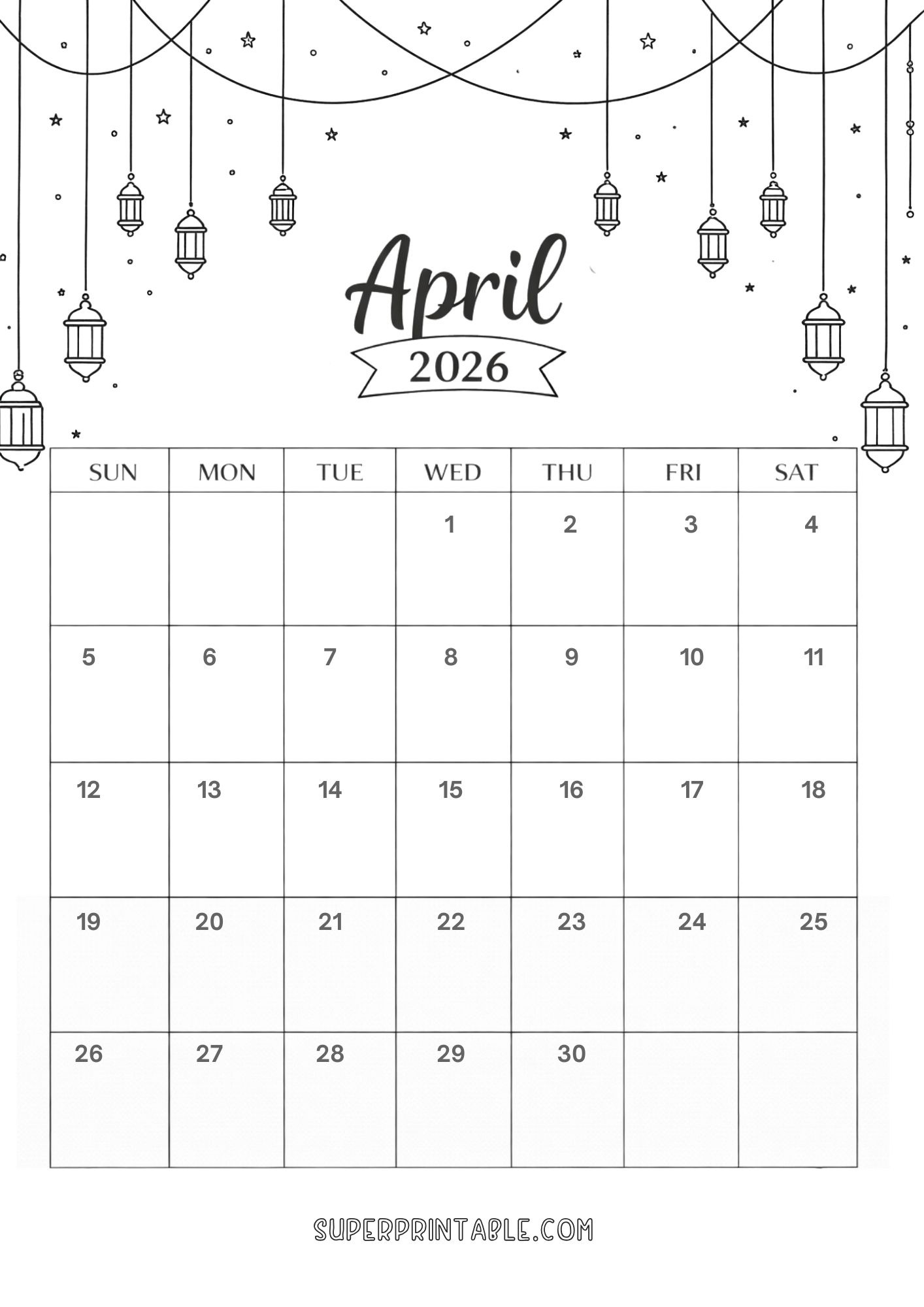10 April Coloring Calendar 2026 (Free PDF Printables)
