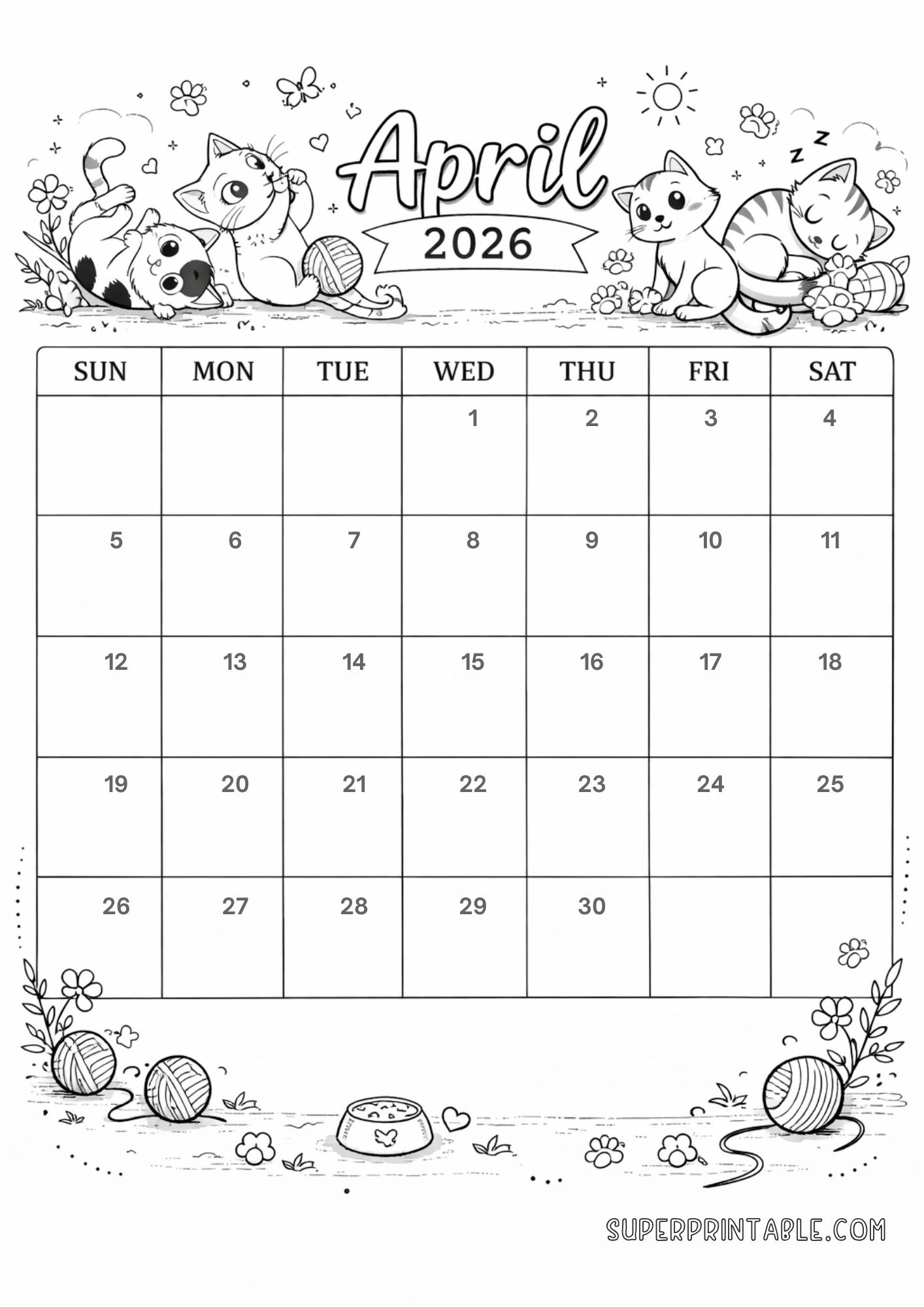 10 April Coloring Calendar 2026 (Free PDF Printables)