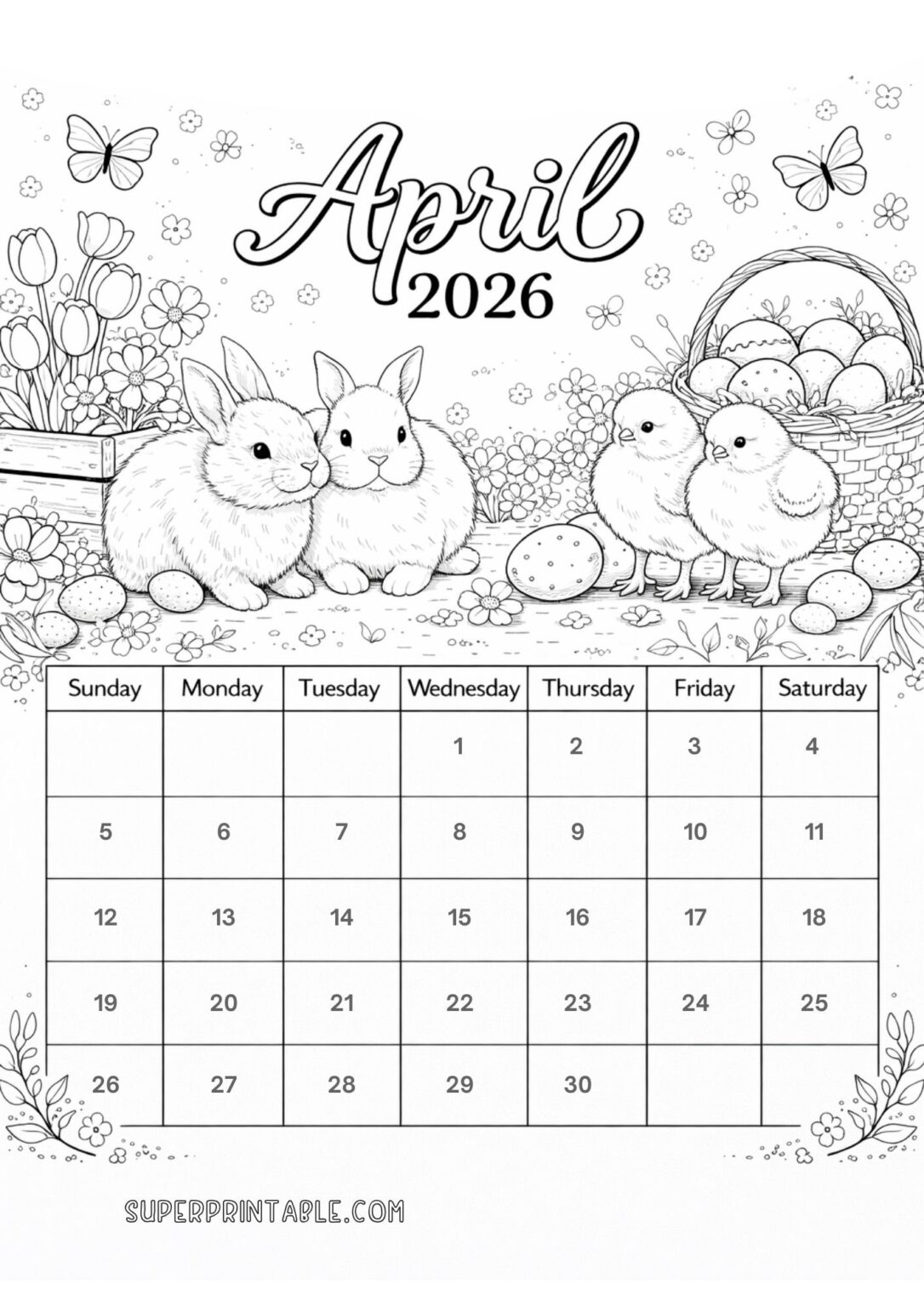 10 April Coloring Calendar 2026 (Free PDF Printables)