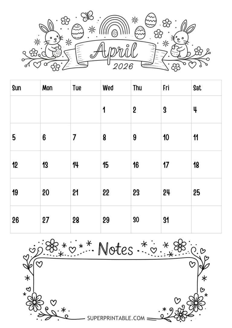 10 April Coloring Calendar 2026 (Free PDF Printables)