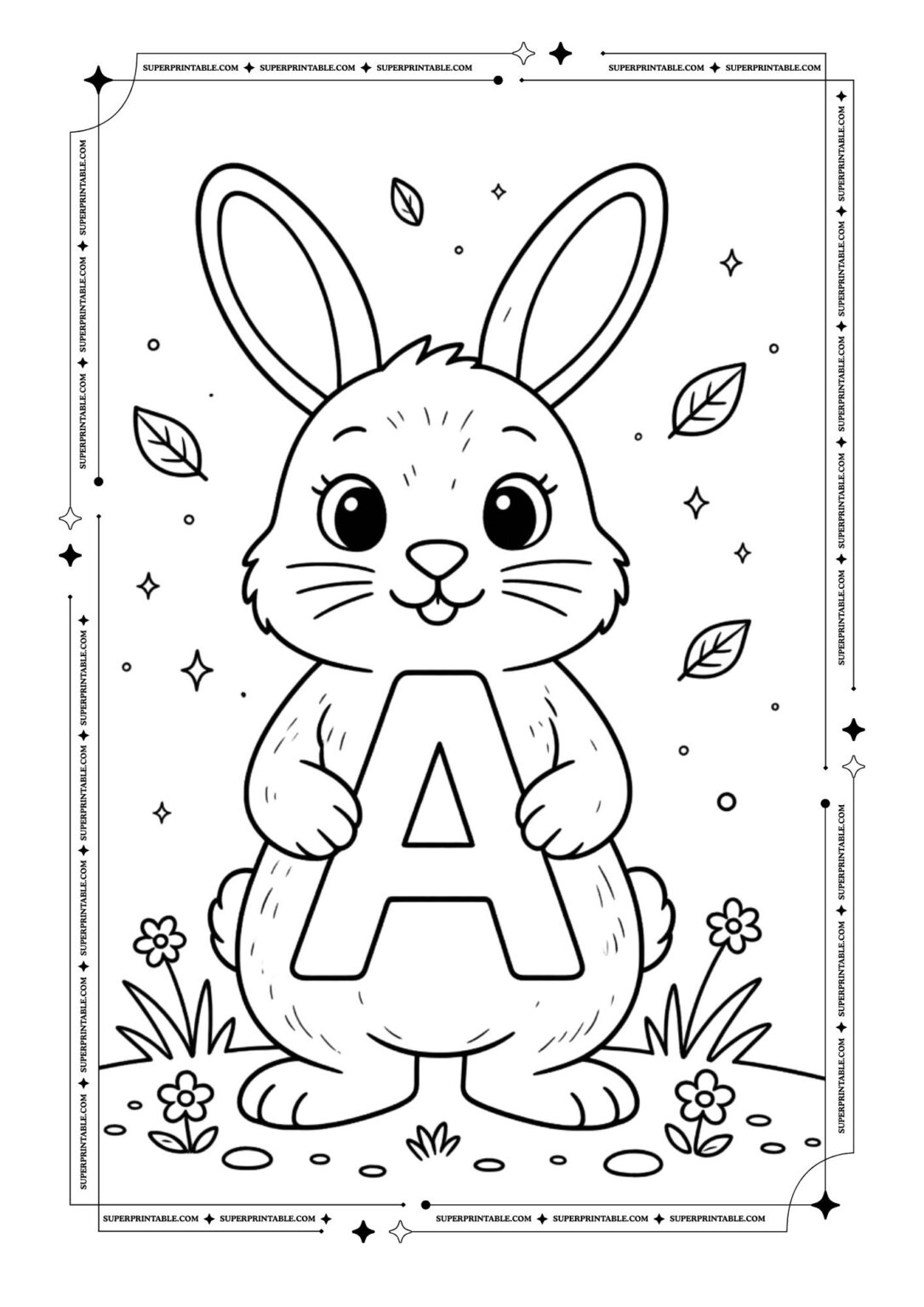 Bunny Holding Alphabet Coloring Page (Free PDF Printables)