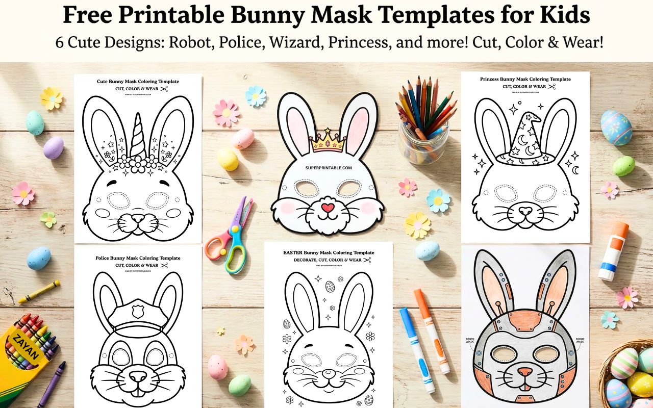 6 Bunny Mask Coloring Templates (Free Printable Masks for Kids ...