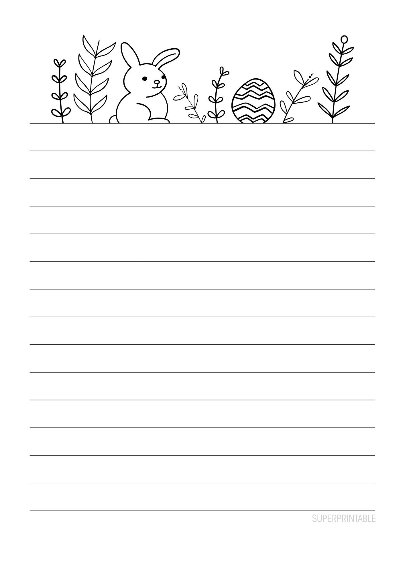 Cute Easter Bunny Lined Writing Paper Printable for Kids (Free)
