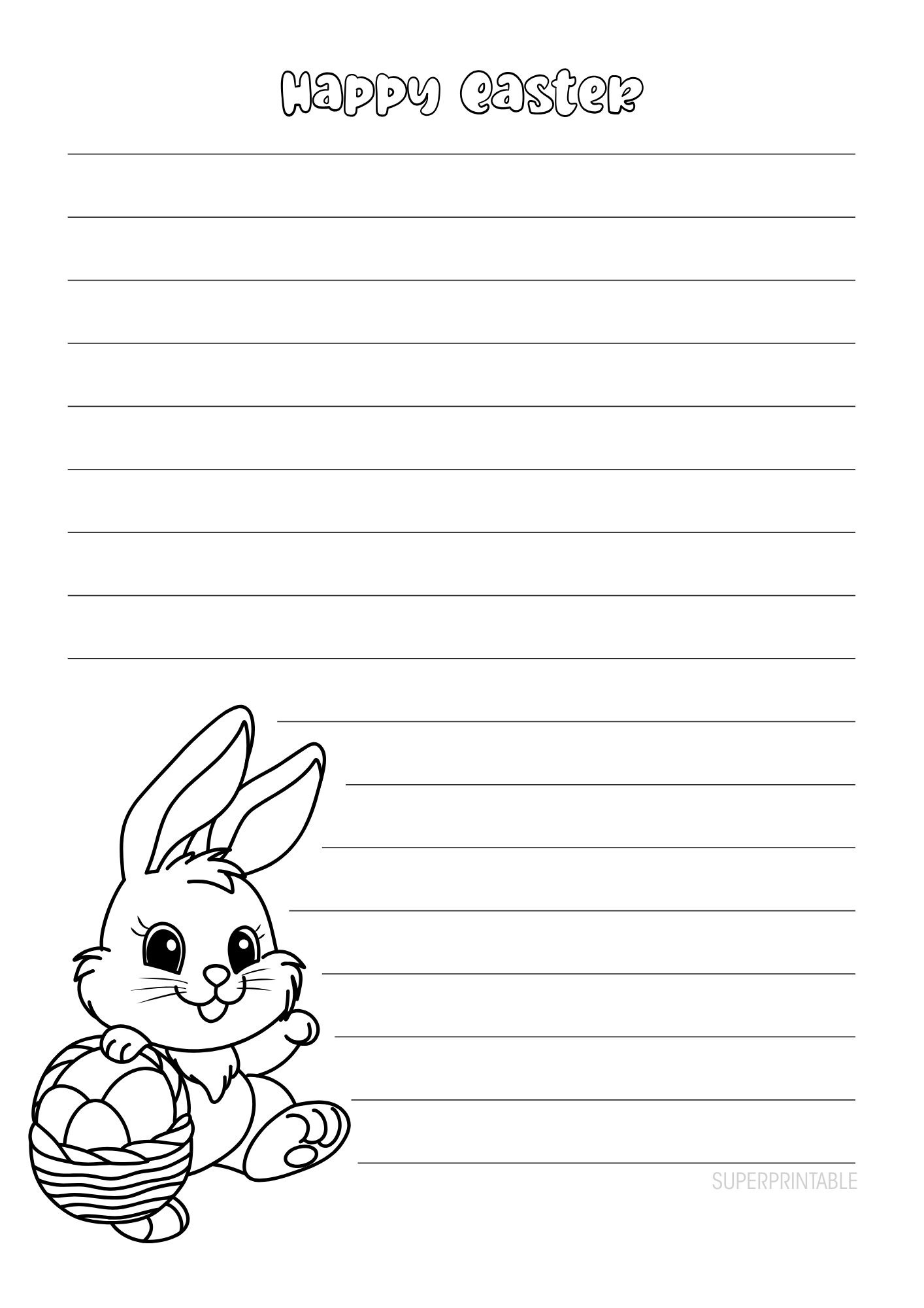 Cute Easter Bunny Lined Writing Paper Printable for Kids (Free)