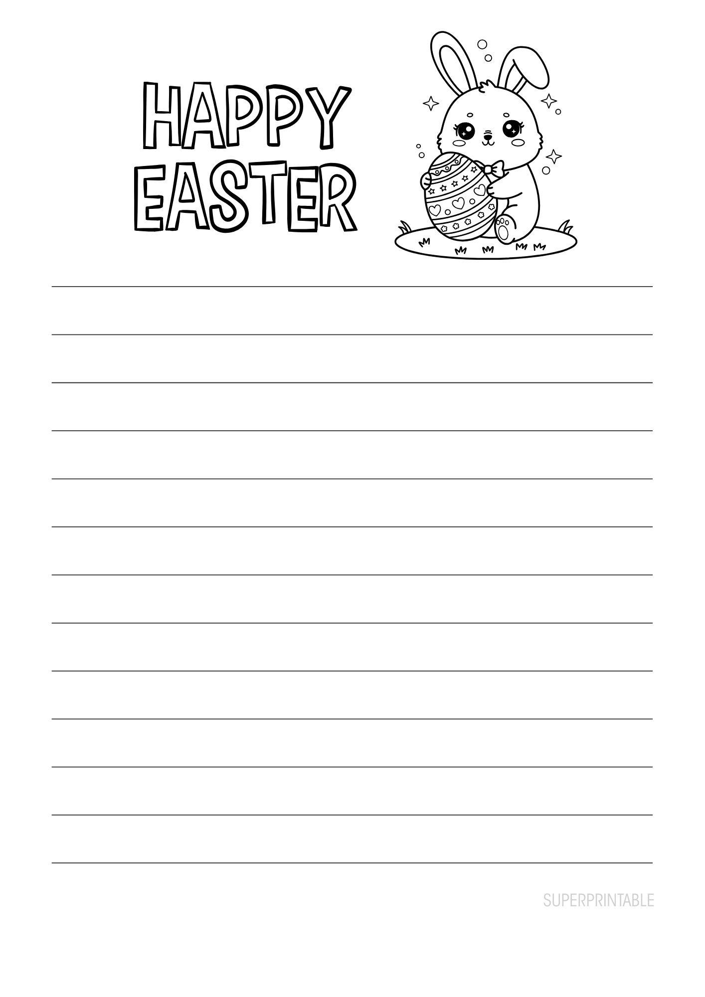 Cute Easter Bunny Lined Writing Paper Printable for Kids (Free)