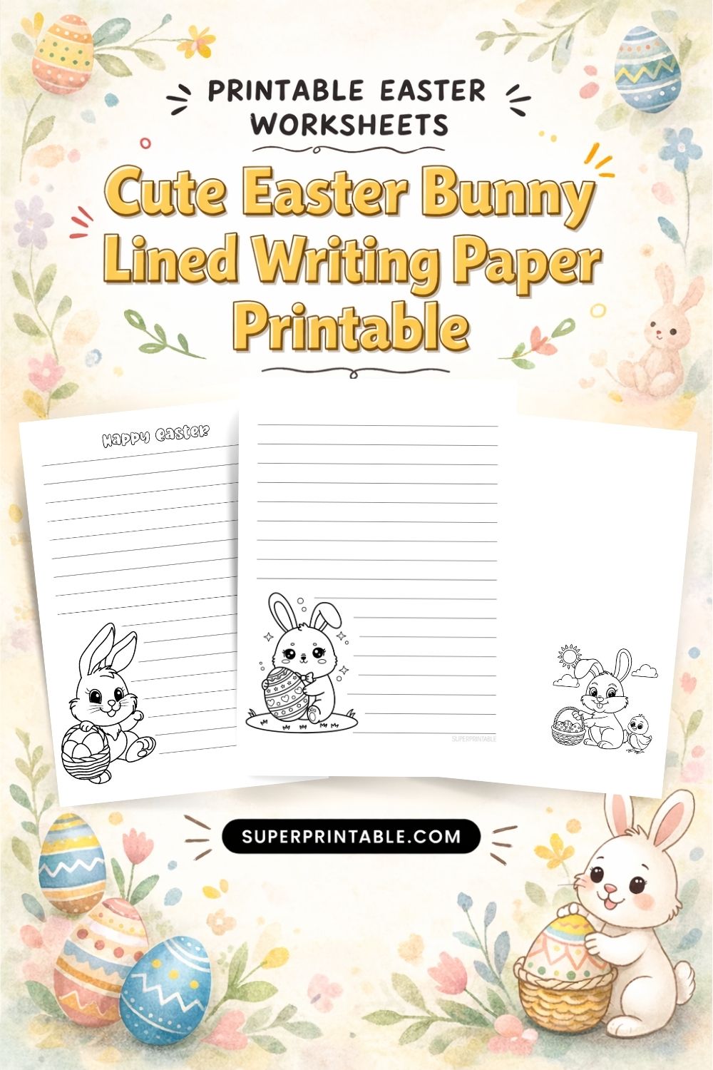 Cute Easter Bunny Lined Writing Paper Printable for Kids (Free)