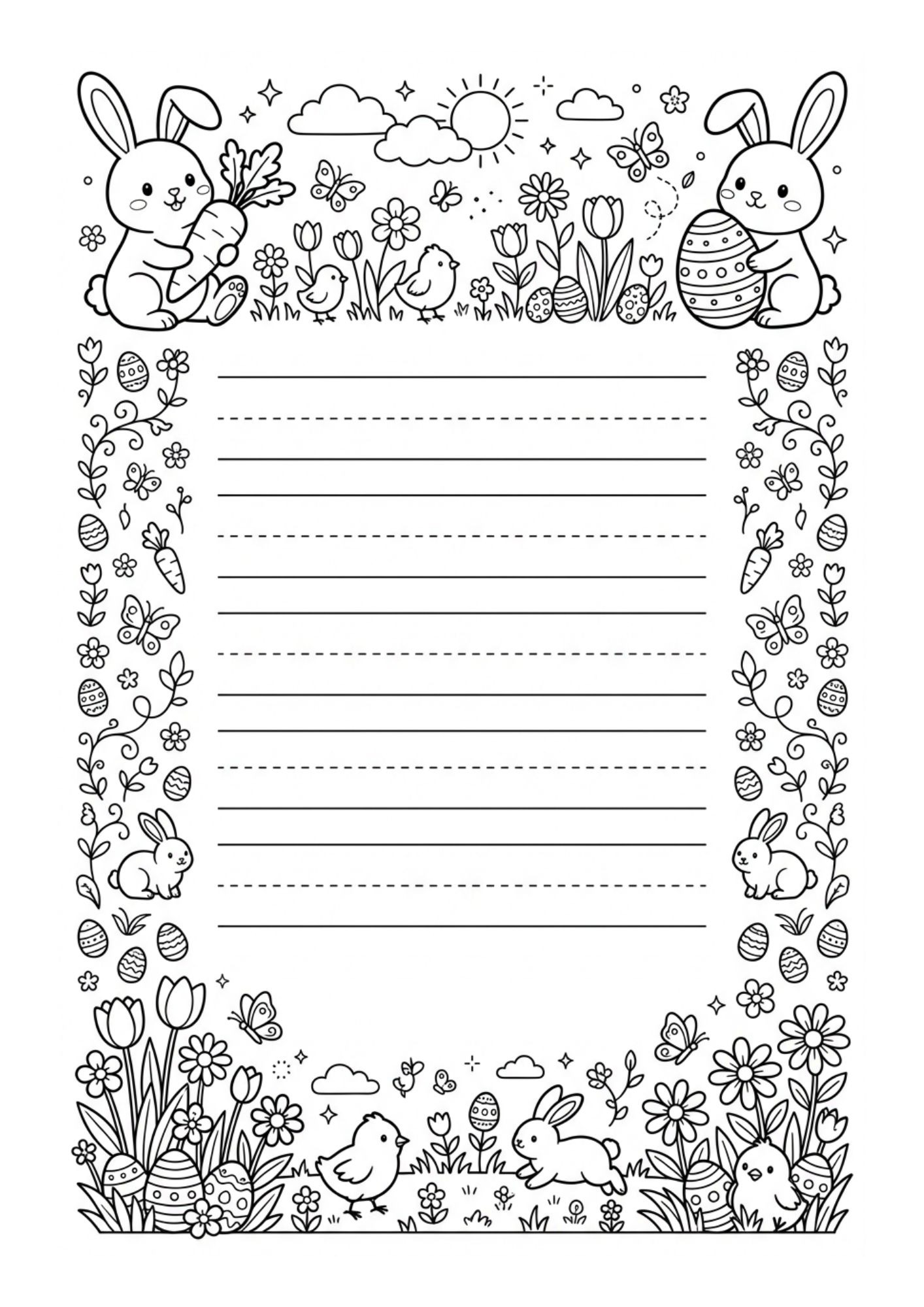 Cute Easter Writing Paper Pack for Kids (Free PDF Printables)