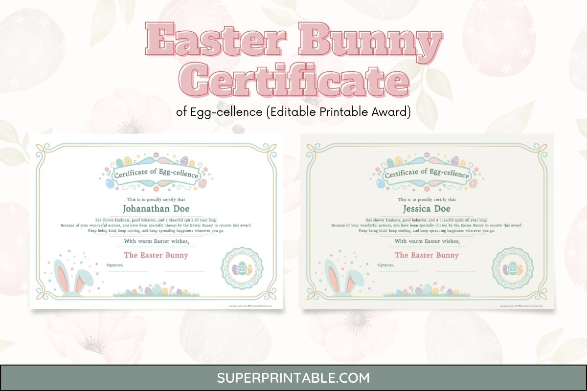 Easter Bunny Certificate of Egg-cellence (Editable Printable Award)