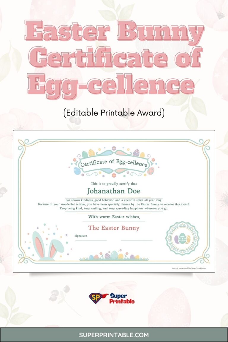 Easter Bunny Certificate of Egg-cellence (Editable Printable Award)