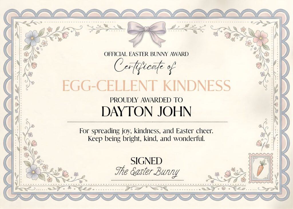 Editable Easter Bunny Egg-Cellence Certificate (Free PDF)