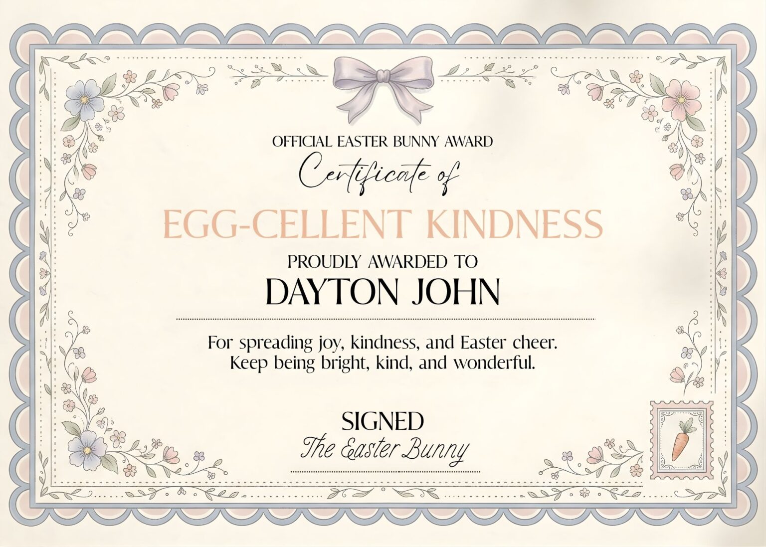 Editable Easter Bunny Egg-Cellence Certificate (Free PDF)
