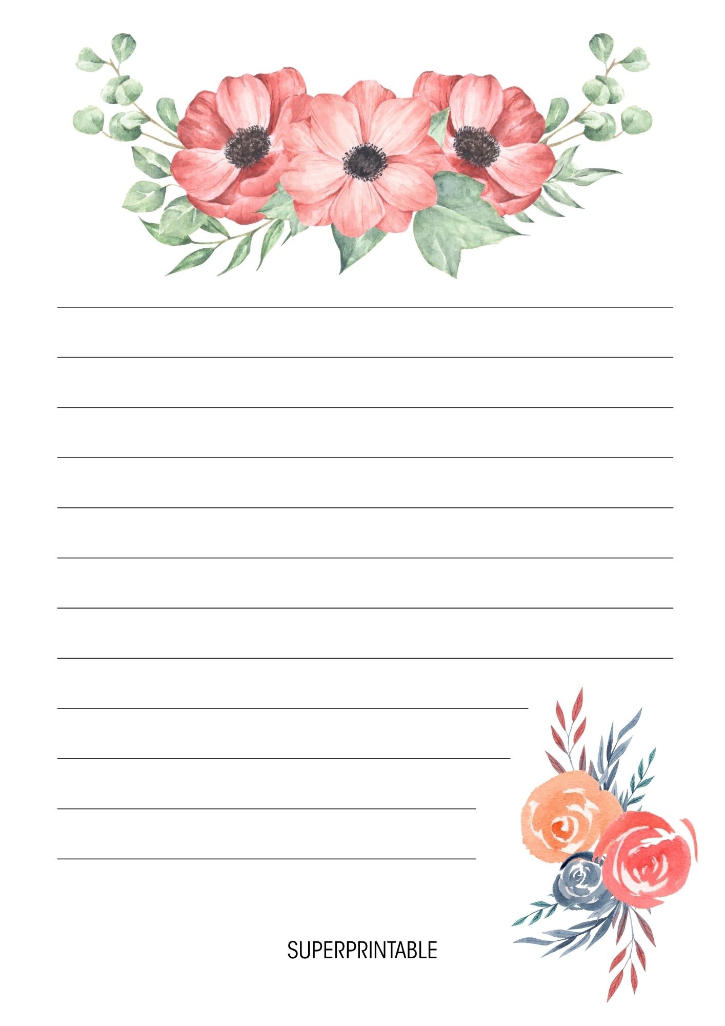 8+ Floral Lined Writing Paper Printable (Pen Pal Stationery)