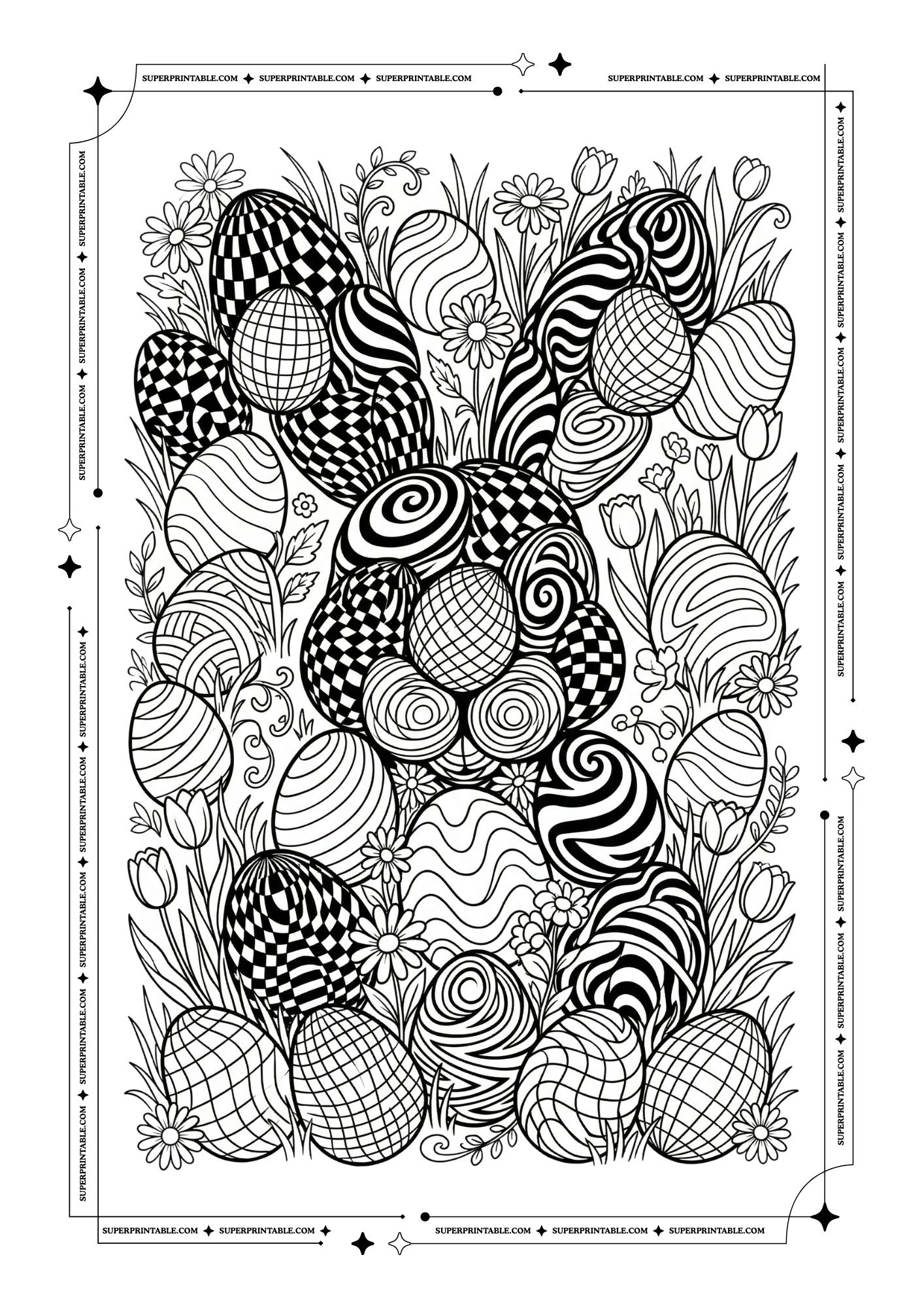 7 Illusion Easter Bunny With Eggs Coloring Pages (Free PDF)