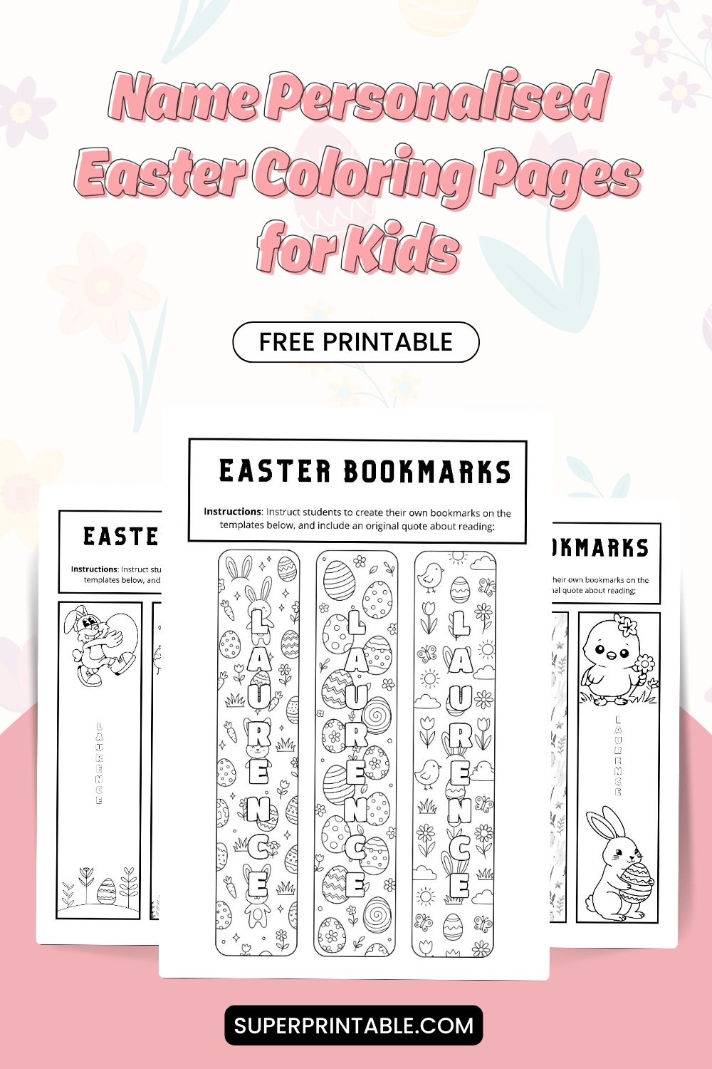 Name Personalised Easter Bookmarks Coloring Pages - SuperPrintable
