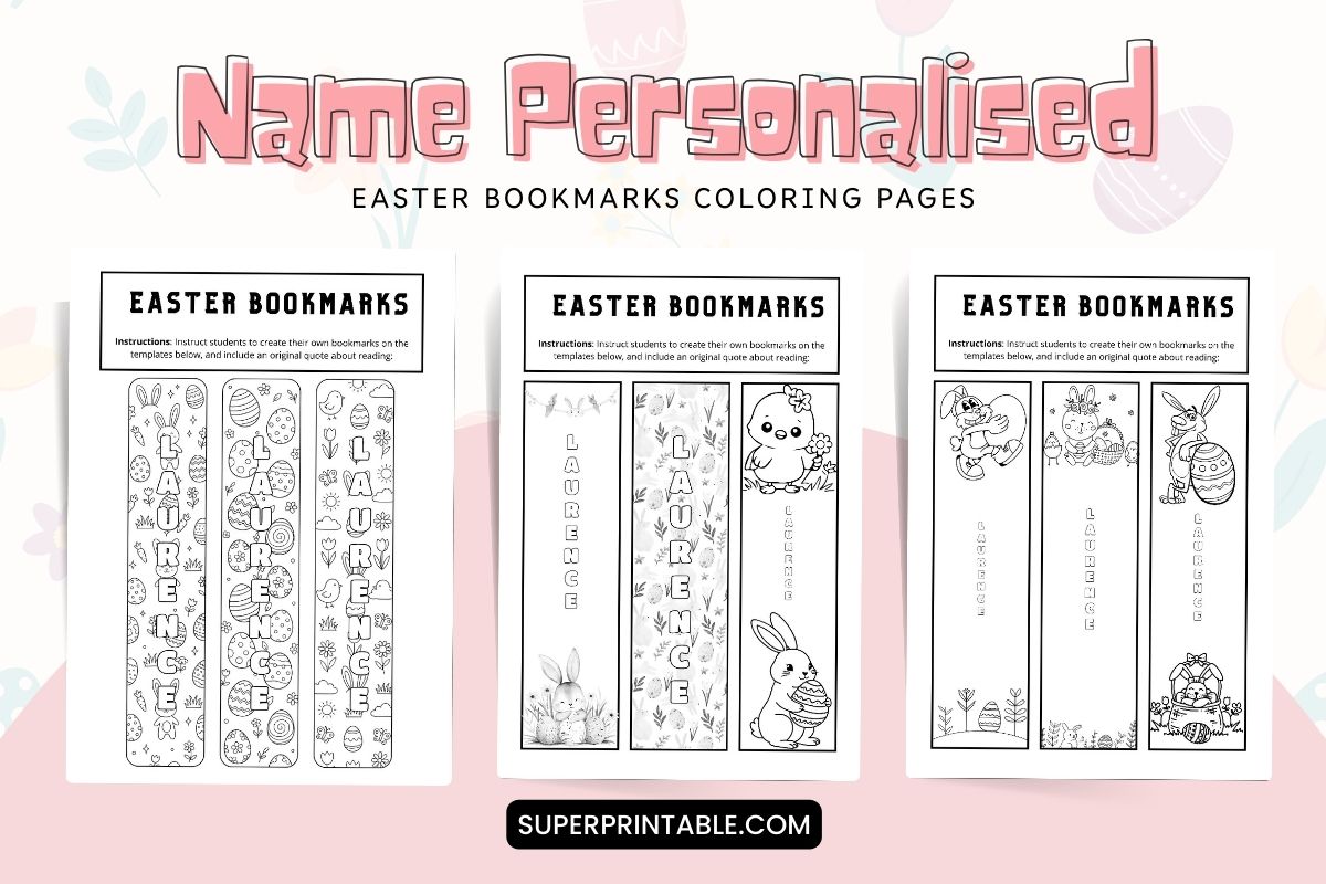 Name Personalised Easter Bookmarks Coloring Pages - SuperPrintable