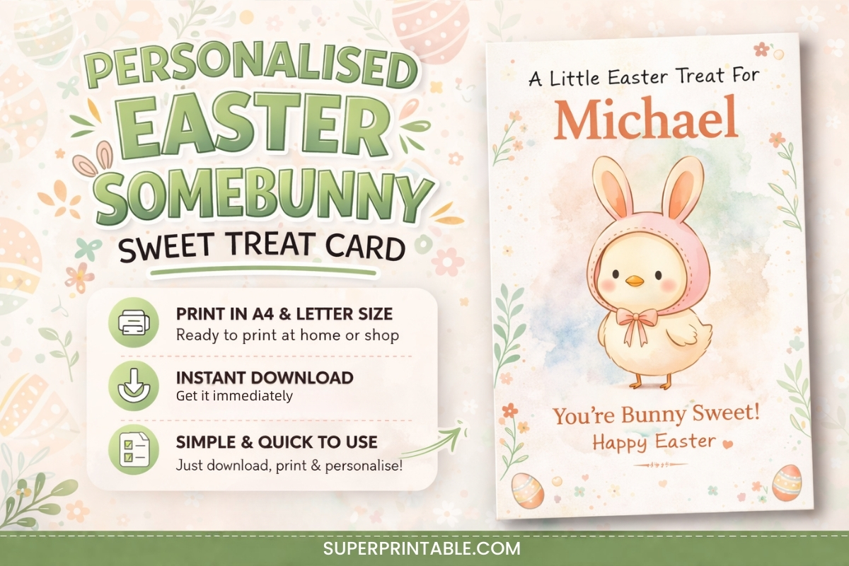Personalised Easter Somebunny Sweet Treat Card - SuperPrintable
