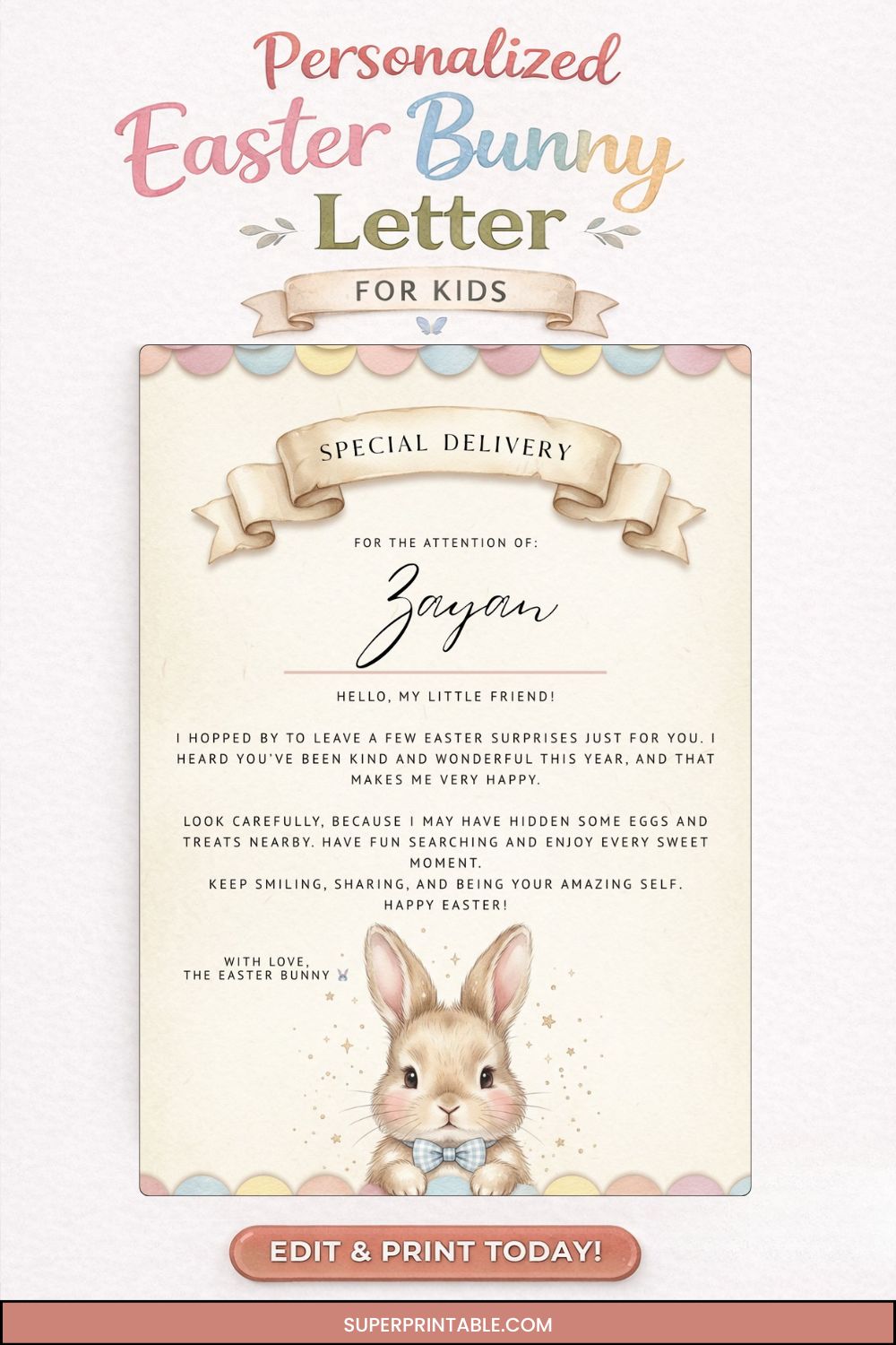 Personalized Easter Bunny Letter For Kids (Free PDF Printables)