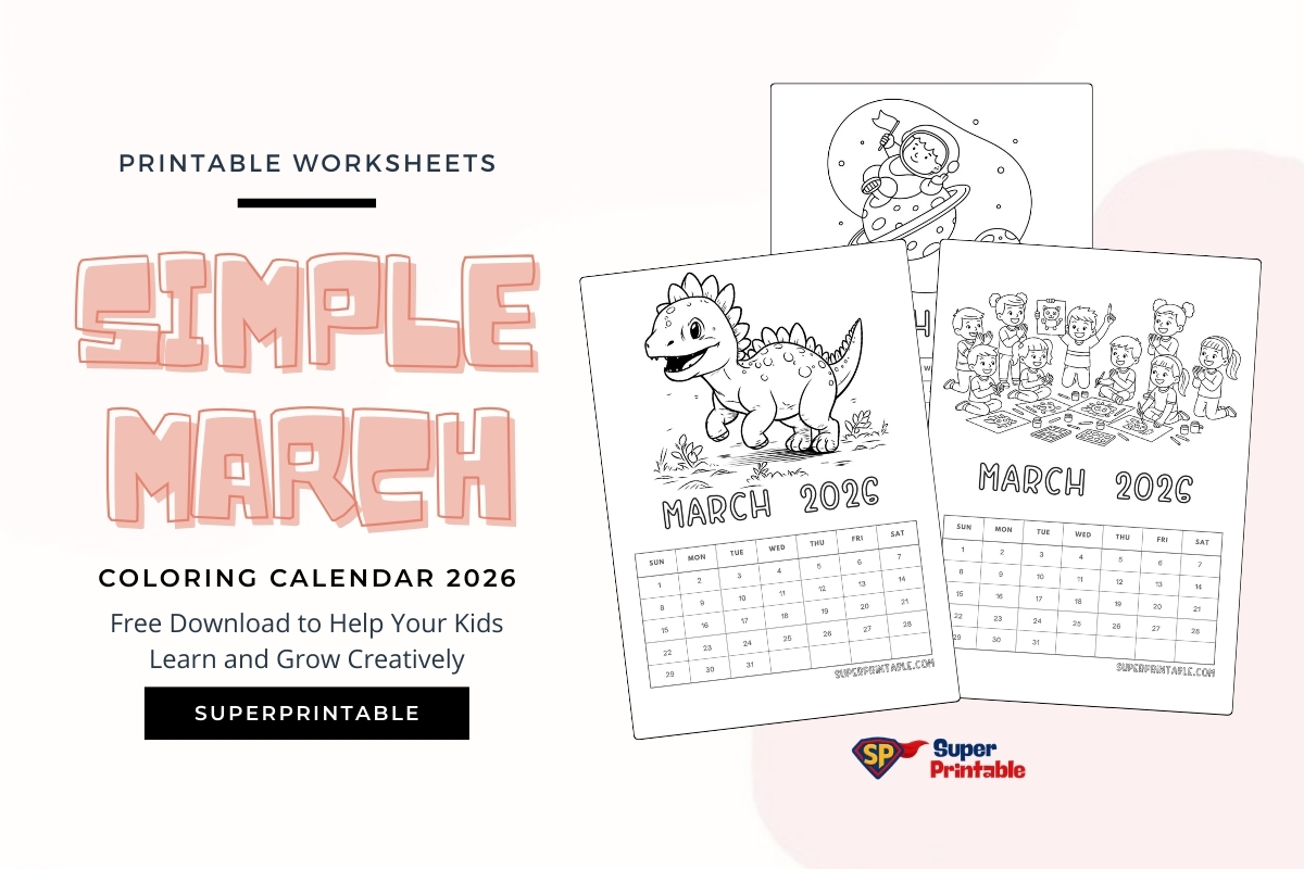 Simple March Coloring Calendar 2026 (Free PDF Printables)