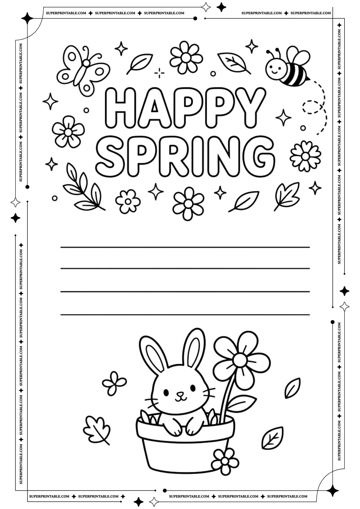 Welcome Spring Coloring Greeting Cards (Free PDF Printables)
