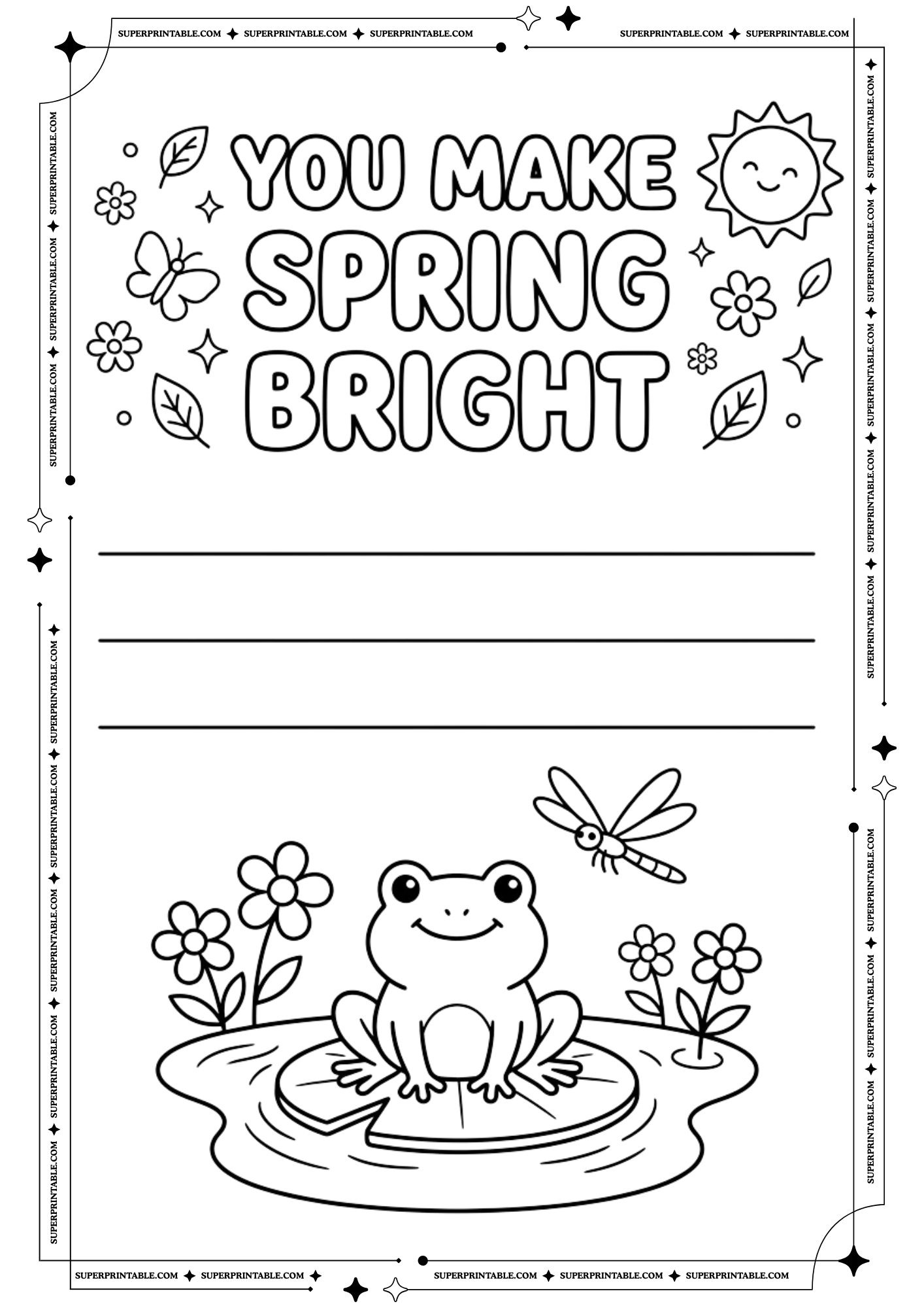Welcome Spring Coloring Greeting Cards (Free PDF Printables)