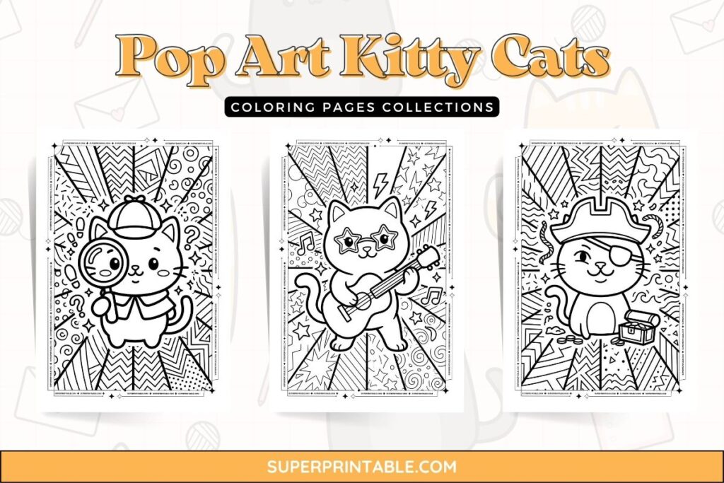 10+ Pop Art Kitty Cats Coloring Pages (Free PDF Printables)