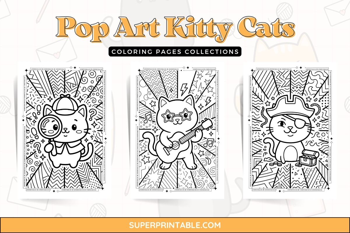 10+ Pop Art Kitty Cats Coloring Pages (Free PDF Printables)