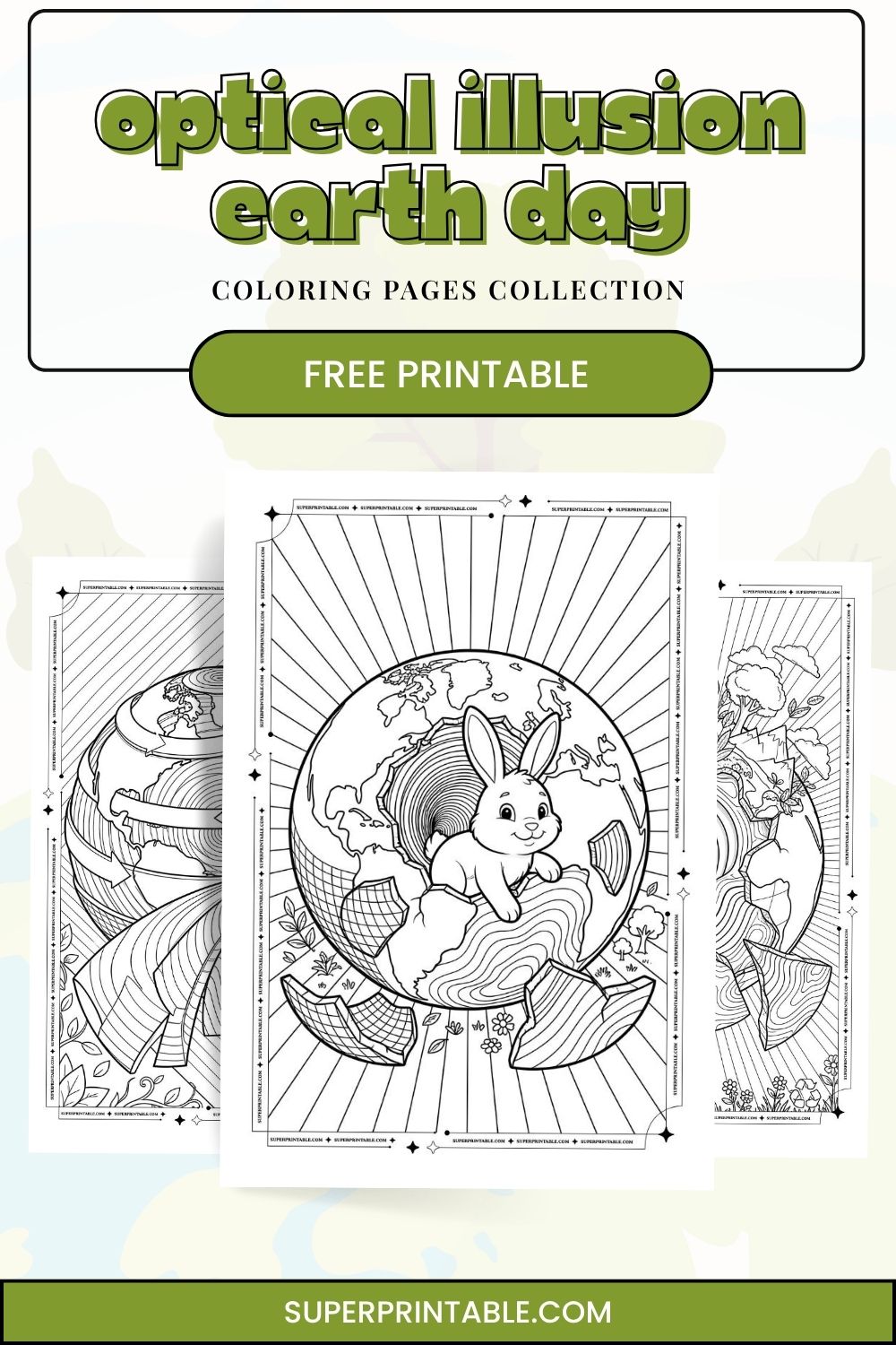 Optical Illusion Earth Day Coloring Pages (Free PDF Printables)