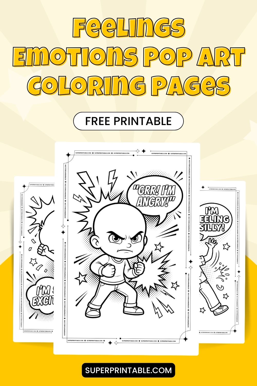 20 Feelings Emotions Pop Art Coloring Pages (Free PDF)