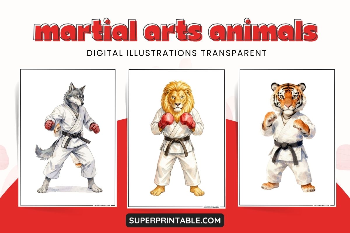 30 Martial Arts Animals Digital Illustrations (Free PDF Printables)