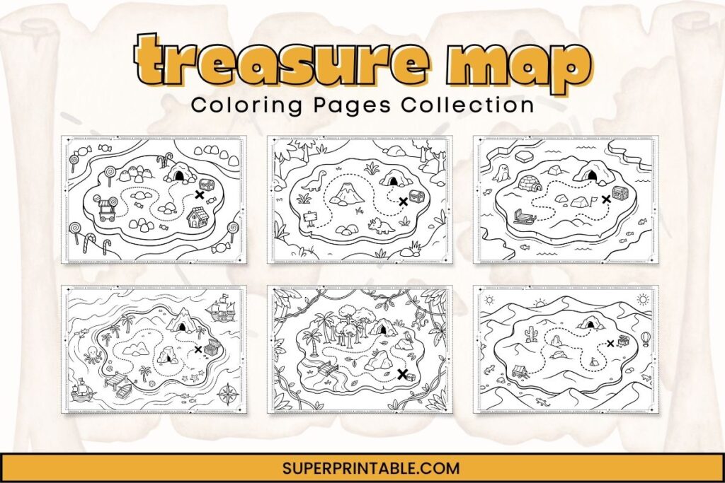 7 Treasure Map Coloring Pages (Free PDF Printables)