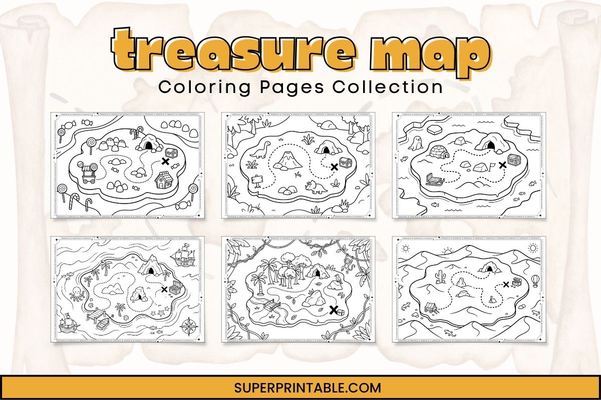 7 Treasure Map Coloring Pages (Free PDF Printables)