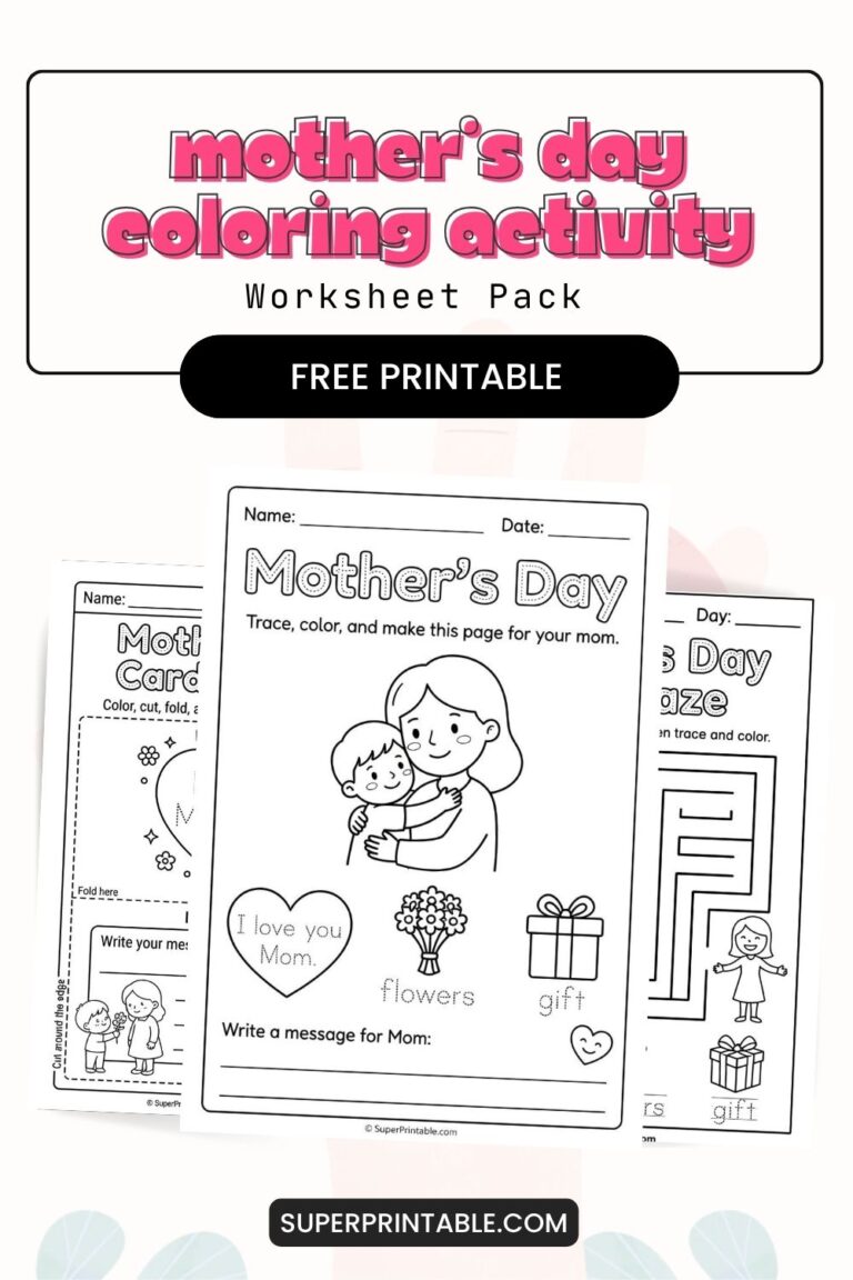 8 Mother's Day Coloring Activity Worksheet Pack (Free PDF)