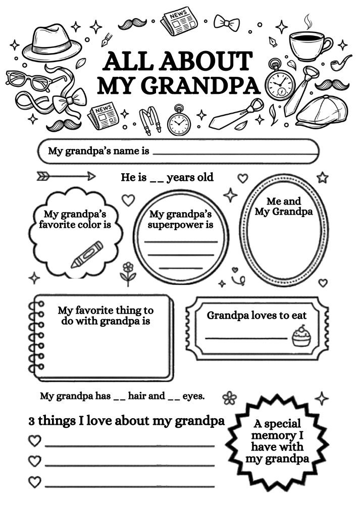 All About My Grandpa Worksheet Pack (Free PDF Printables)