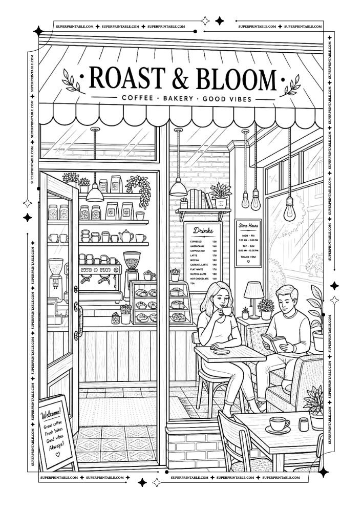 30 Coffee Shop Coloring Pages (Free PDF Printables)