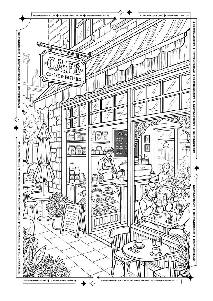 30 Coffee Shop Coloring Pages (Free PDF Printables)